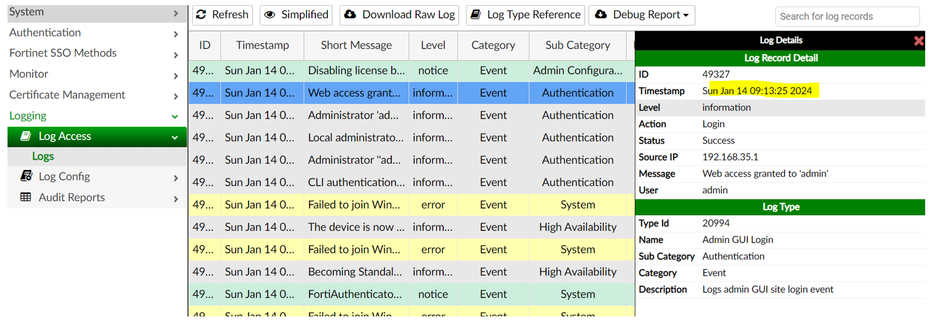 Technical Tip: Raw logs shows a different time to... - Fortinet Community