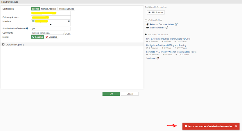 Technical Tip: Maximum number of entries has been ... - Fortinet Community