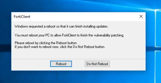 Forticlient asking a reboot for Vulnerablility pat... - Fortinet Community