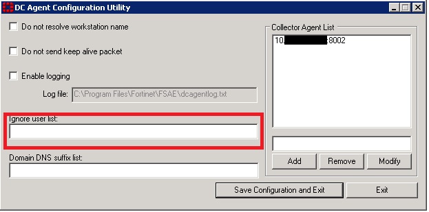 Re: FSSO - Updating DC Agent User Ignore List - Fortinet Community