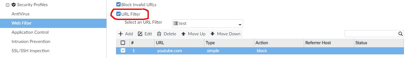 install policy error when enable url filter - Fortinet Community