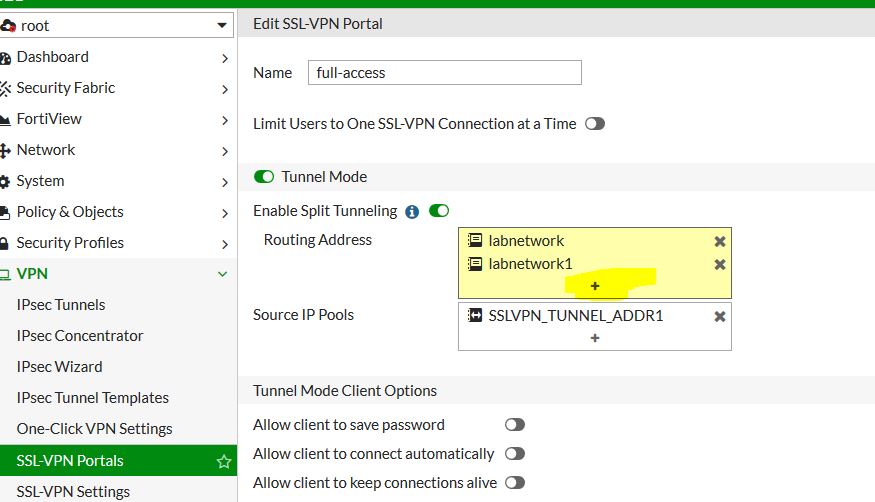 Re: SSL VPN - Split Tunnelling with exceptions - Fortinet Community