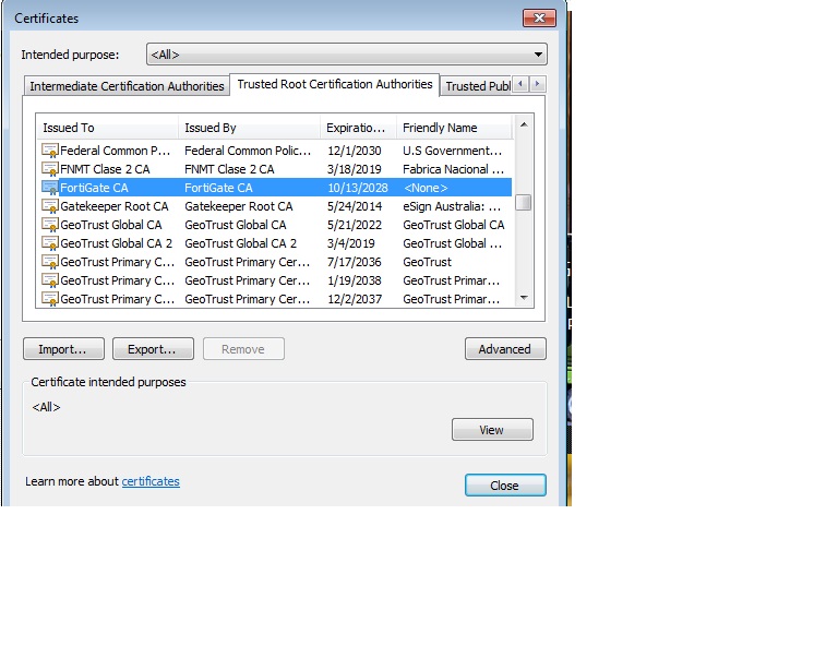 Certificate error on IE - Fortinet Community